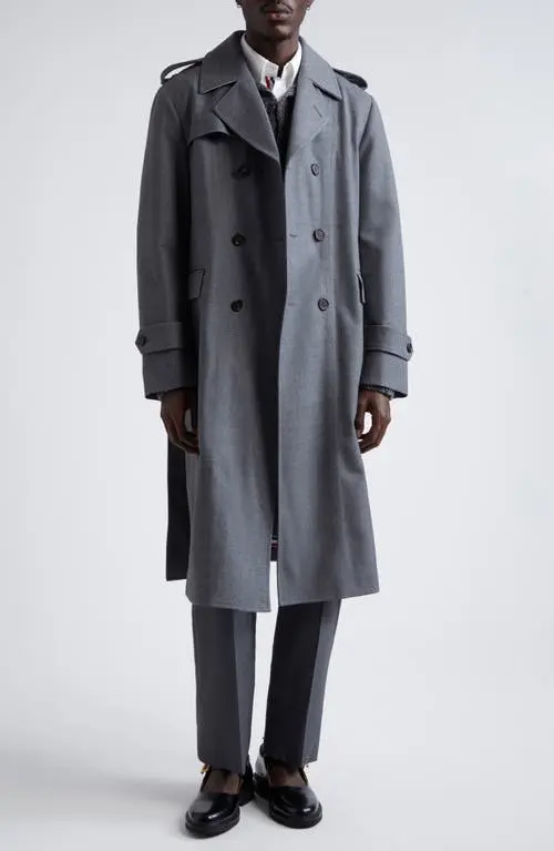 Thom Browne Unstructured Wool Blend Twill Trench Coat - Medium